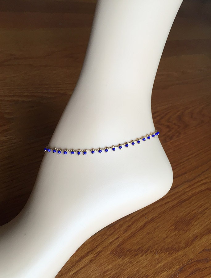 Blue Bead Gold Anklet Blue Jewelry Something Blue Blue - Etsy