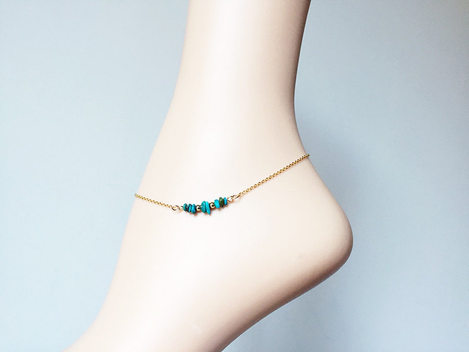 Turquoise Anklet Genuine Turquoise Ankle Bracelet Gold Bead Etsy