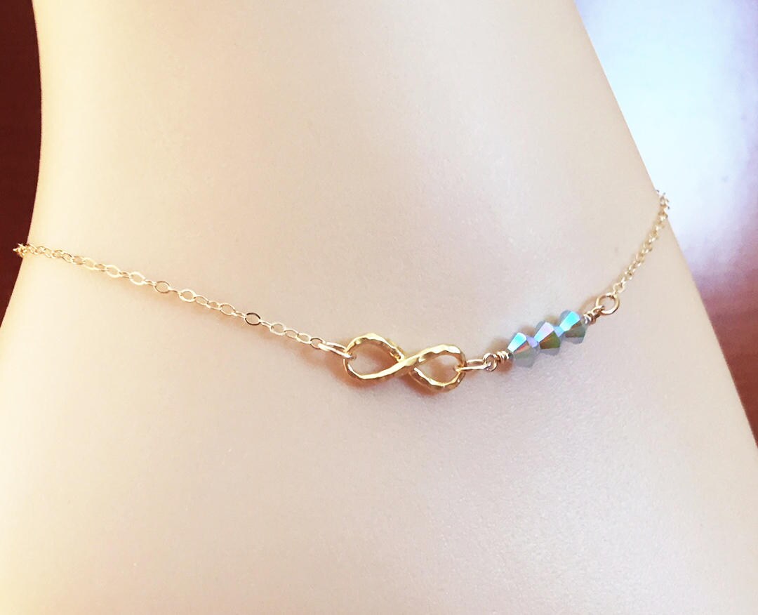 Gold Filled Infinity Anklet – Swarovski Blue Opal Crystal, Bridal ...