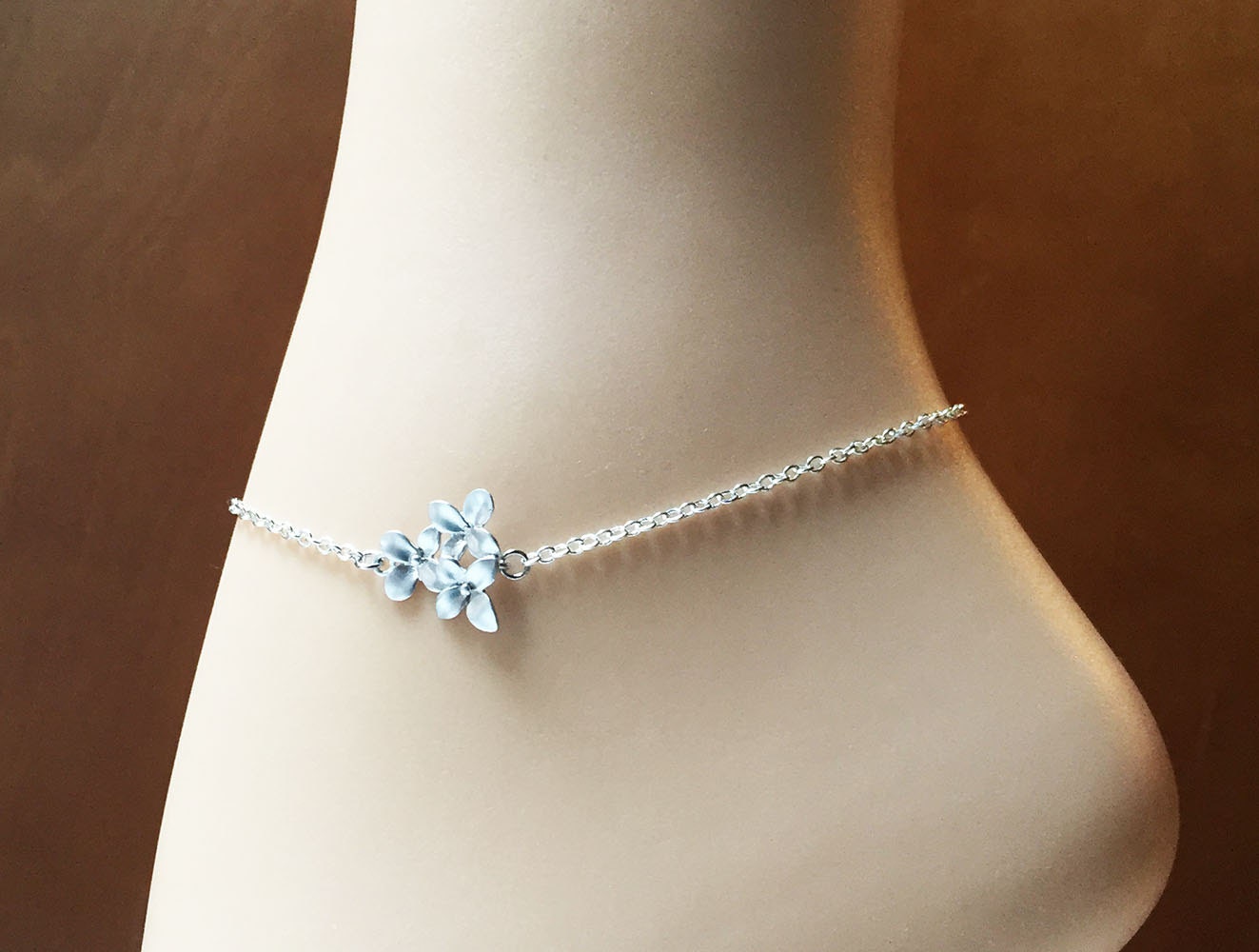 Lovely Silver Flower Anklet 'Flower Trio'Silver | Etsy