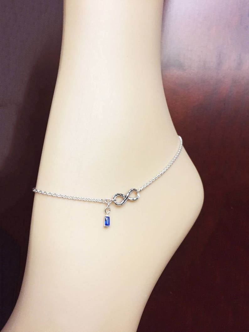 Silver Infinity Blue CZ Anklet - Bridal Anklet - Sterling Silver Chain ...