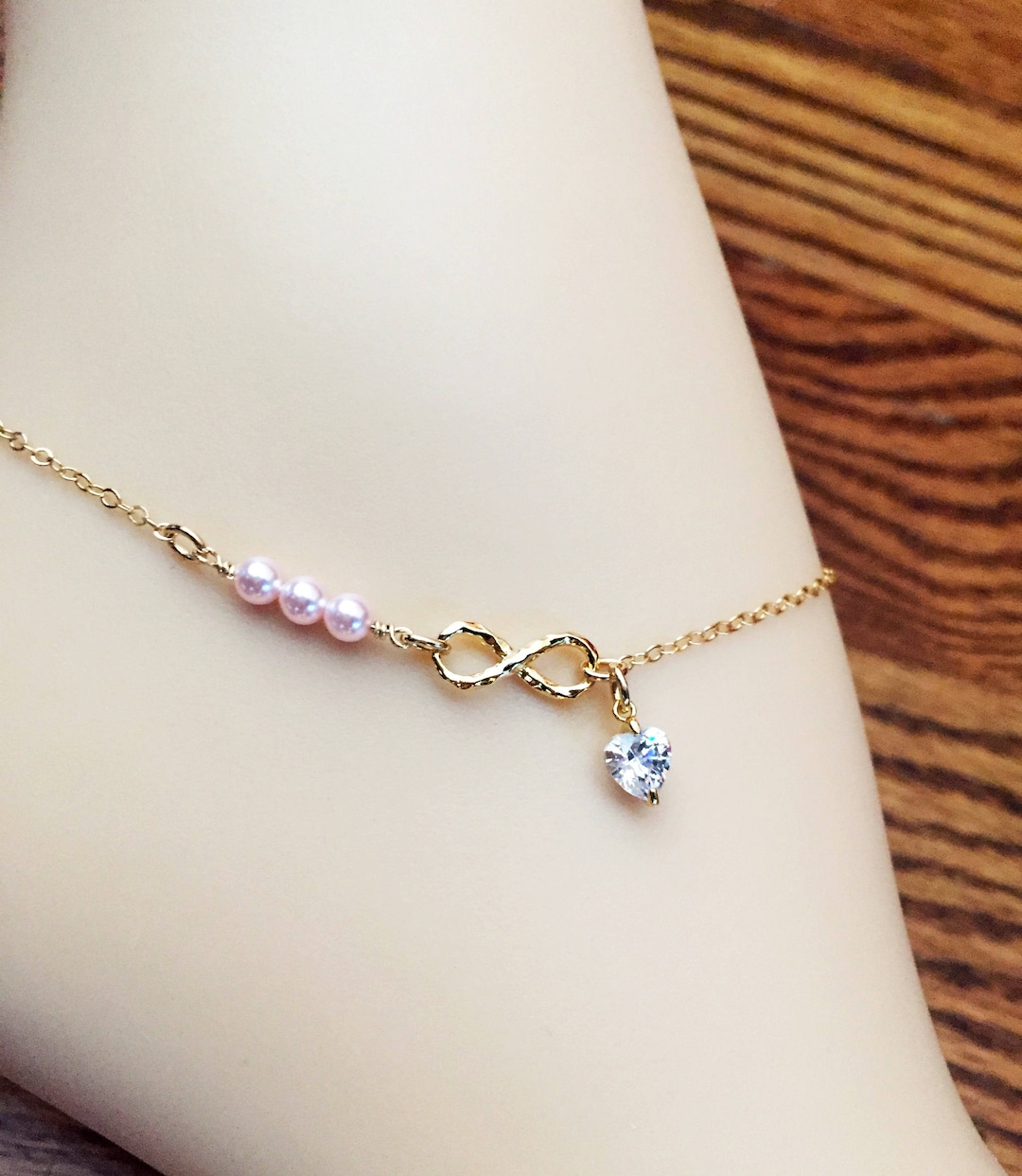 Infinity Bridal Anklet - Crystal Heart Anklet - Swarovski Pearl Ankle ...