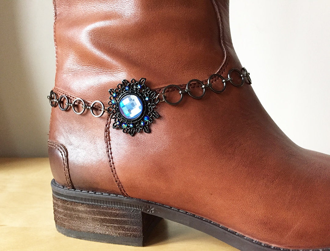 Boot Bracelet - Boot Bling - Boot Jewelry - Blue Flower Boot Anklet ...