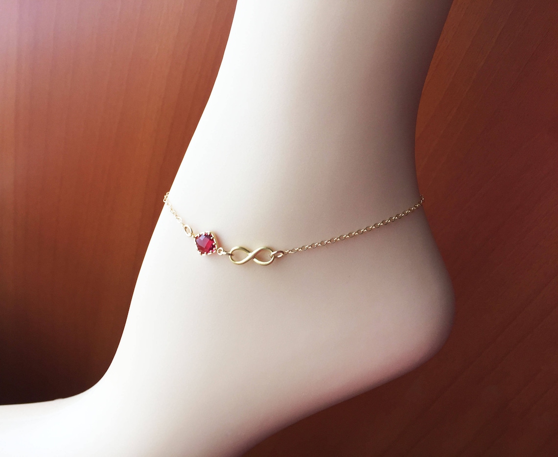 Gold Infinity Anklet Ruby Red Ankle Bracelet Gold Filled - Etsy