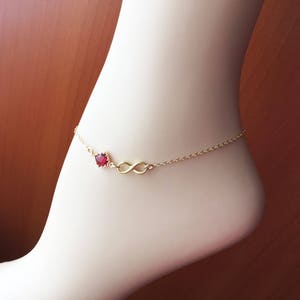 Gold Infinity Anklet Ruby Red Ankle Bracelet Gold Filled Chain July ...