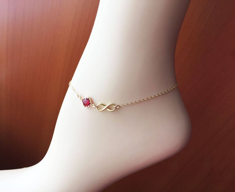 Gold Infinity Anklet Ruby Red Ankle Bracelet Gold Filled - Etsy
