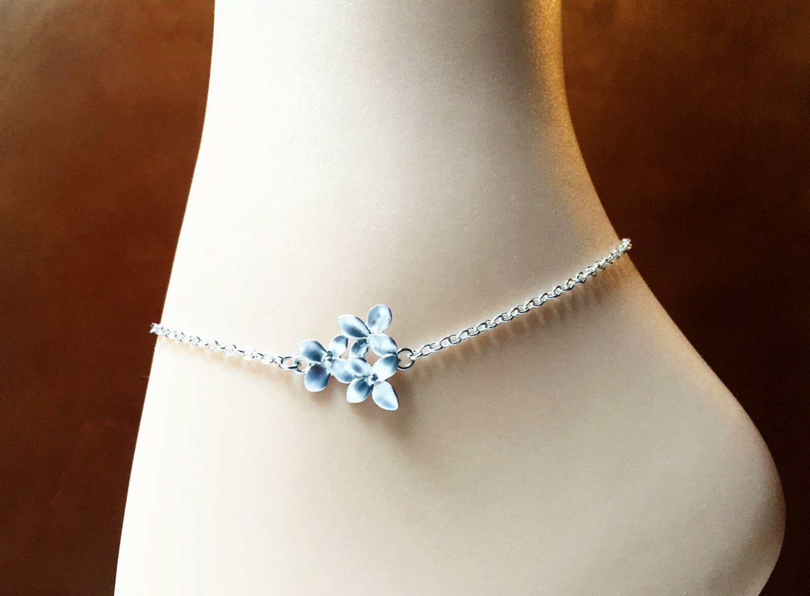 Lovely Silver Flower Anklet 'flower Trio'silver | Etsy