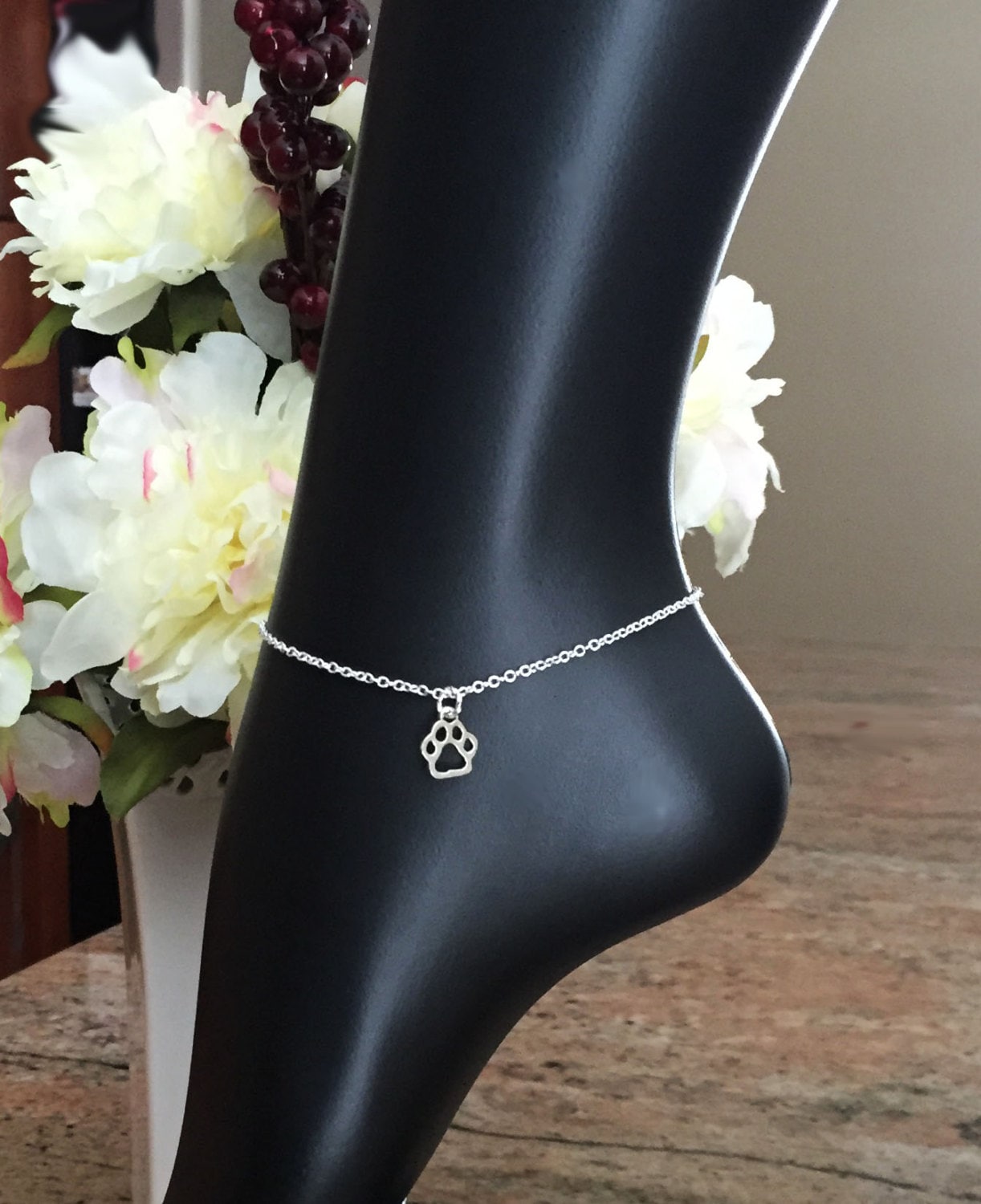 Paw Print Anklet-ankle Bracelet-dog Anklet-dog Charm-foot Jewelry ...