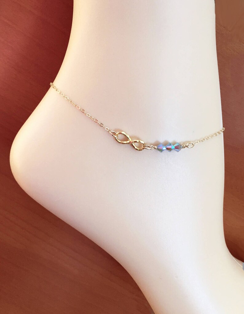 Gold Infinity Anklet Swarovski Blue Opal Ankle Bracelet | Etsy