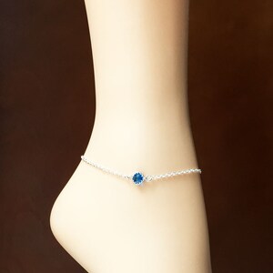 Capri Blue Silver Anklet - Diamond Shape Framed Glass Bracelet - Something Blue - Sterling ...