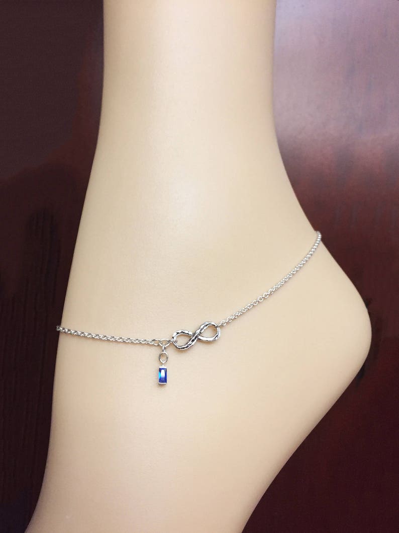 Silver Infinity Blue CZ Anklet - Bridal Anklet - Sterling Silver Chain ...