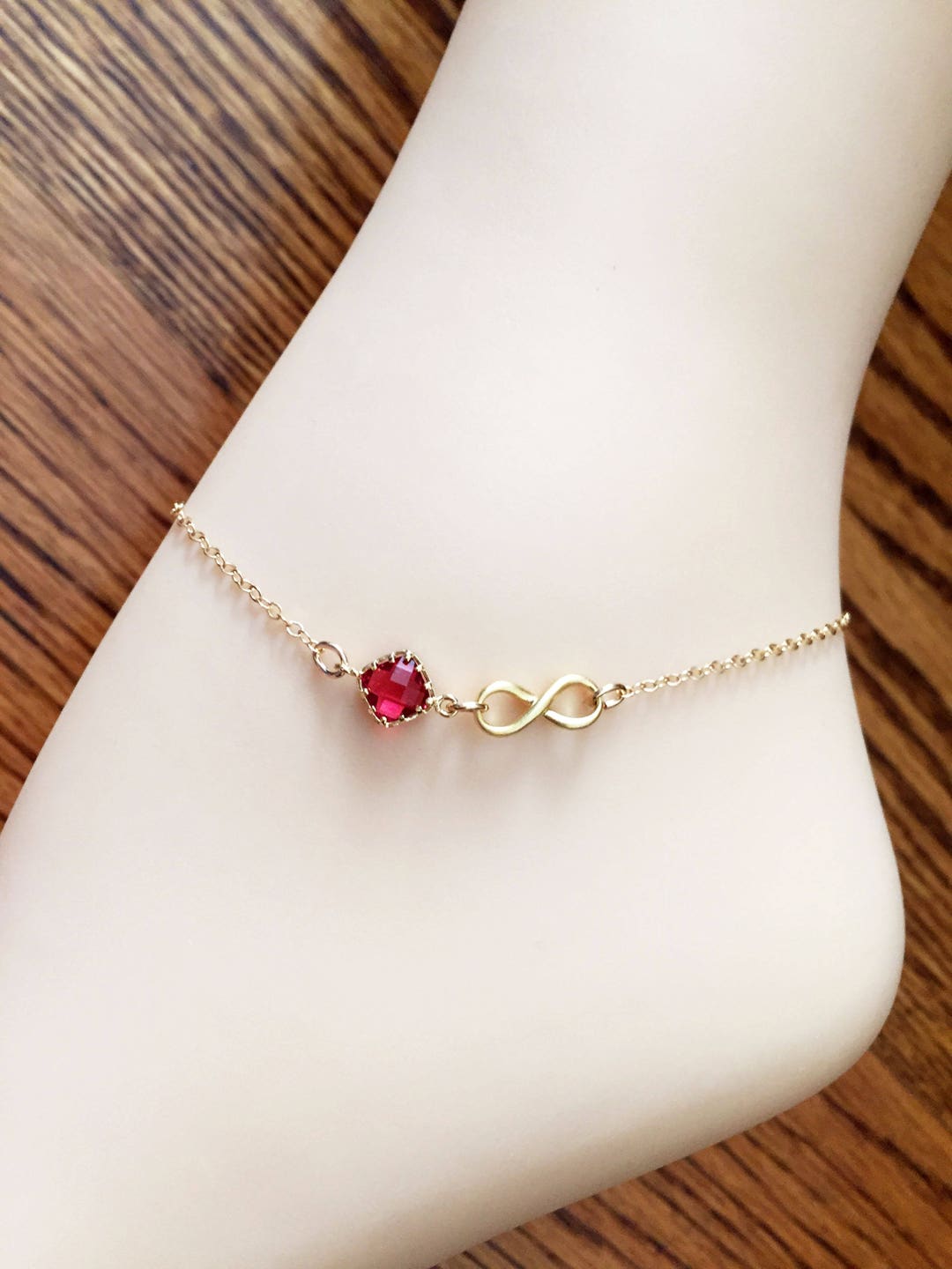 Gold Infinity Anklet Ruby Red Ankle Bracelet Gold Filled Chain July ...