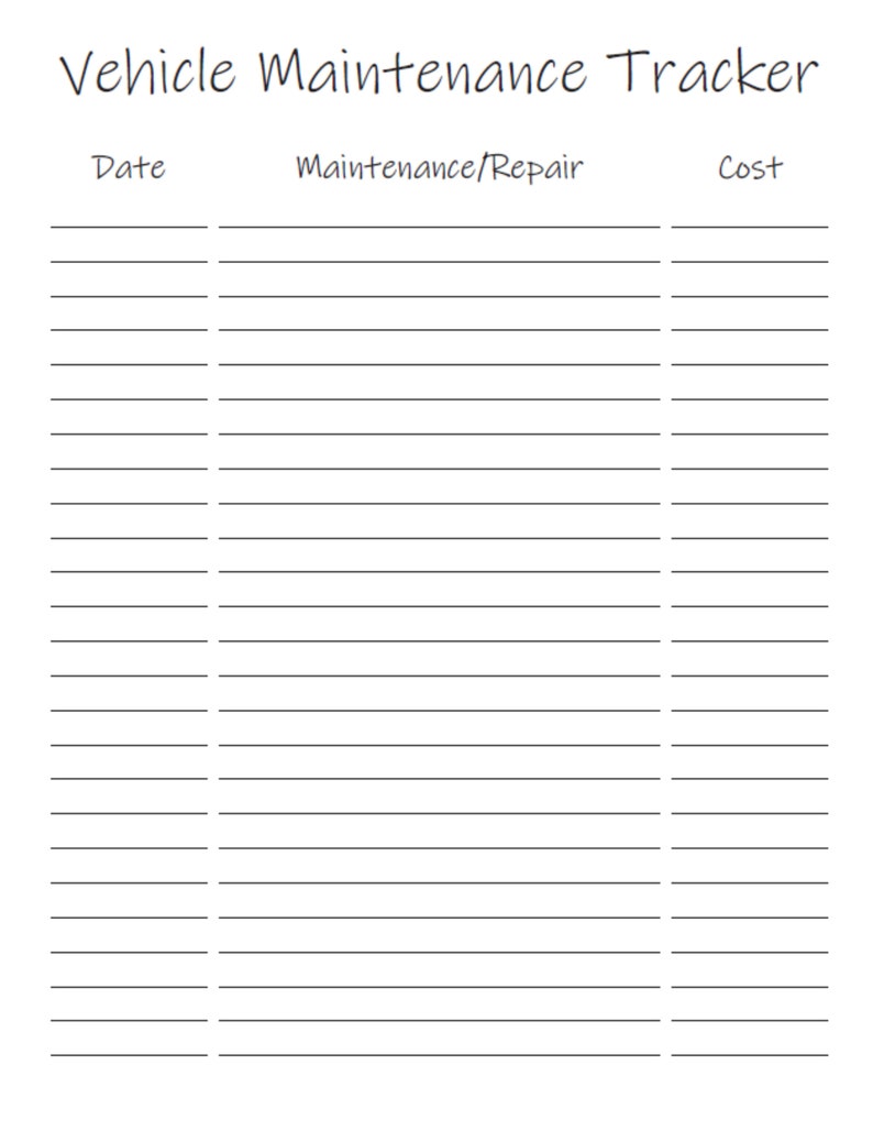 Printable Vehicle Expense Tracker - Etsy