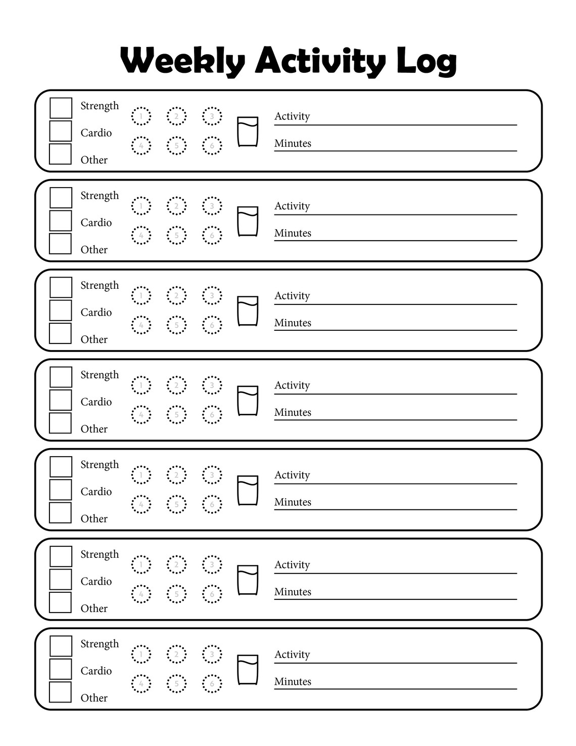 Printable Weekly Activity Log - Etsy