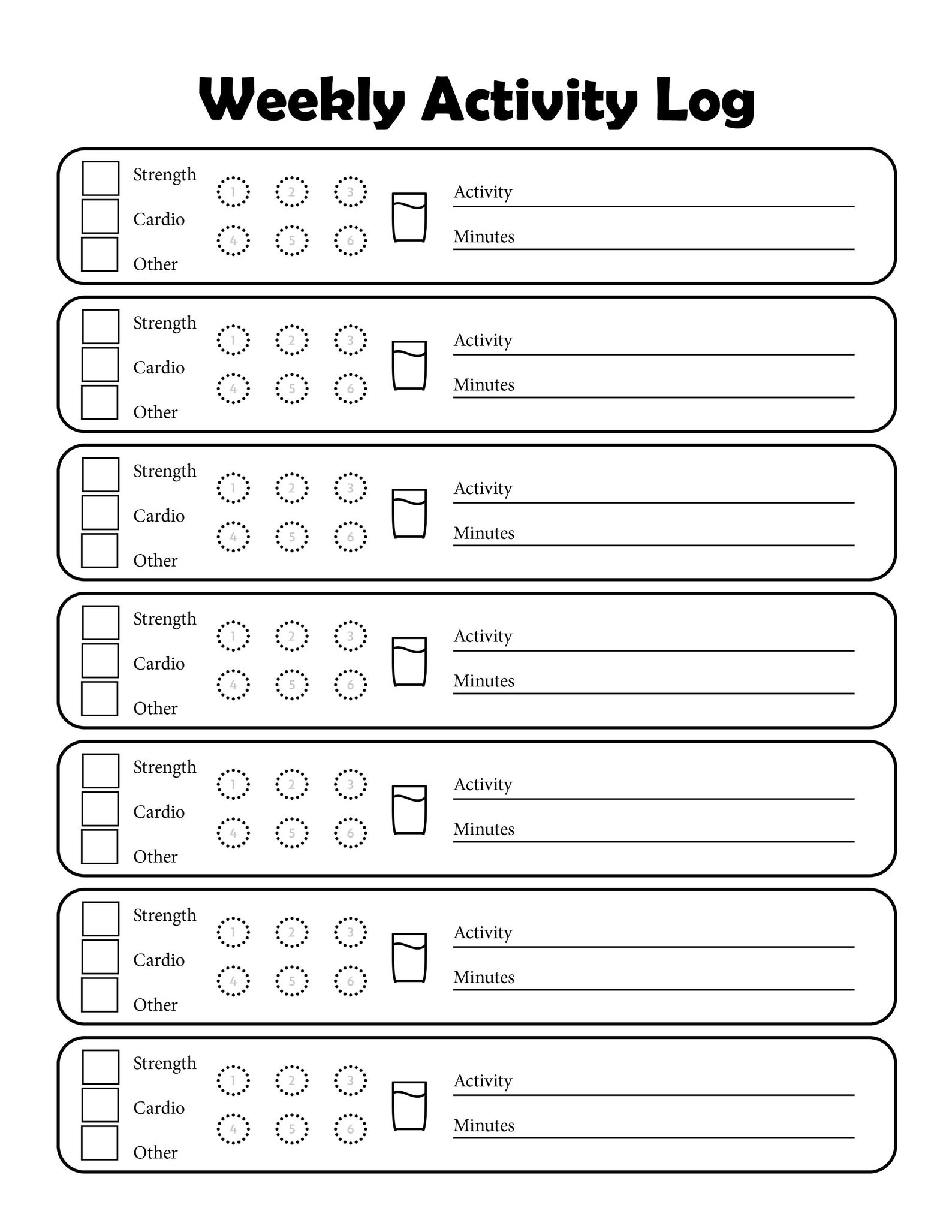 Printable Weekly Activity Log - Etsy