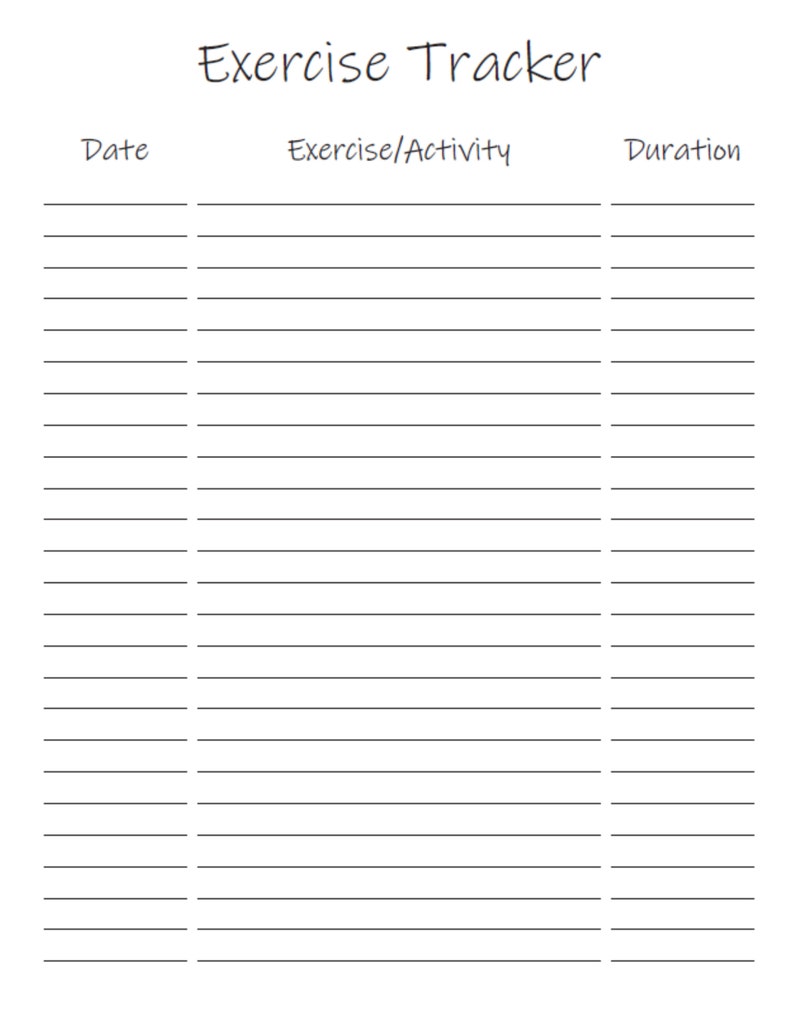 Printable Exercise Tracker - Etsy