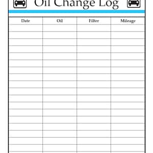 Printable Oil Change Log - Etsy
