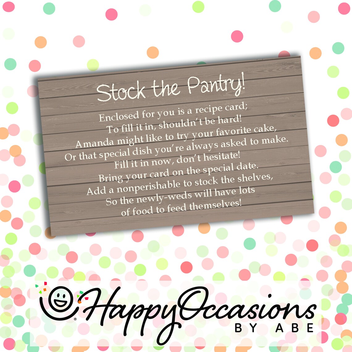 Printable Customized stock the Pantry Bridal Shower Insert-3x5 Size - Etsy