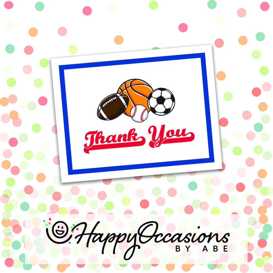 Sports Themed Thank You Card 4.25x5.5 Flat Card Instant - Etsy