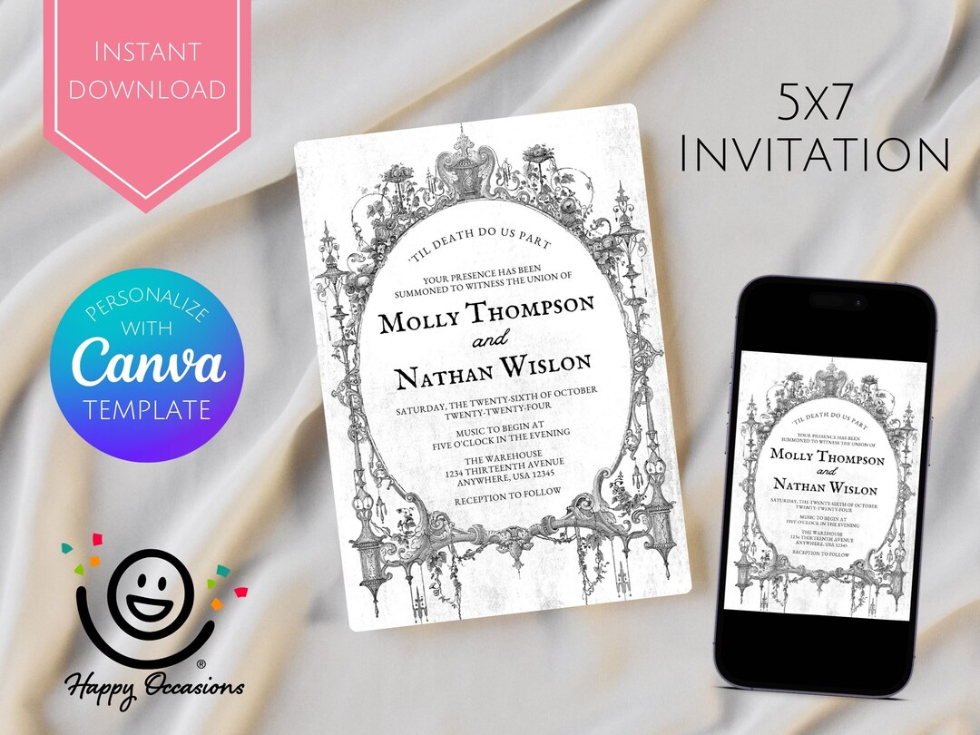 Vintage Gothic Wedding Invitation, 'til Death Do Us Part' Theme ...