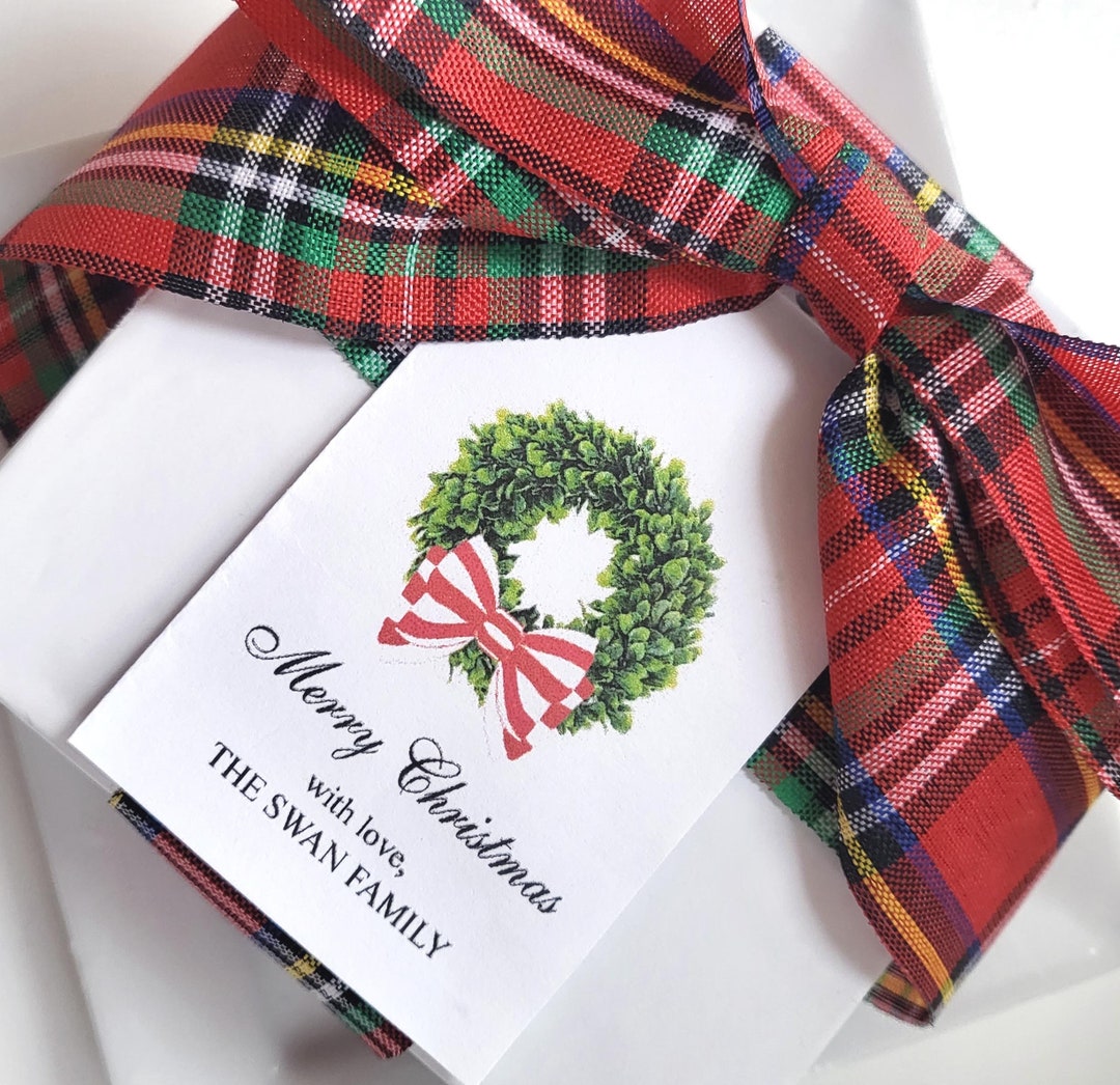 Boxwood Wreath Gift Tags Monogram Gift Tags Custom Gift Tag Family Gift ...