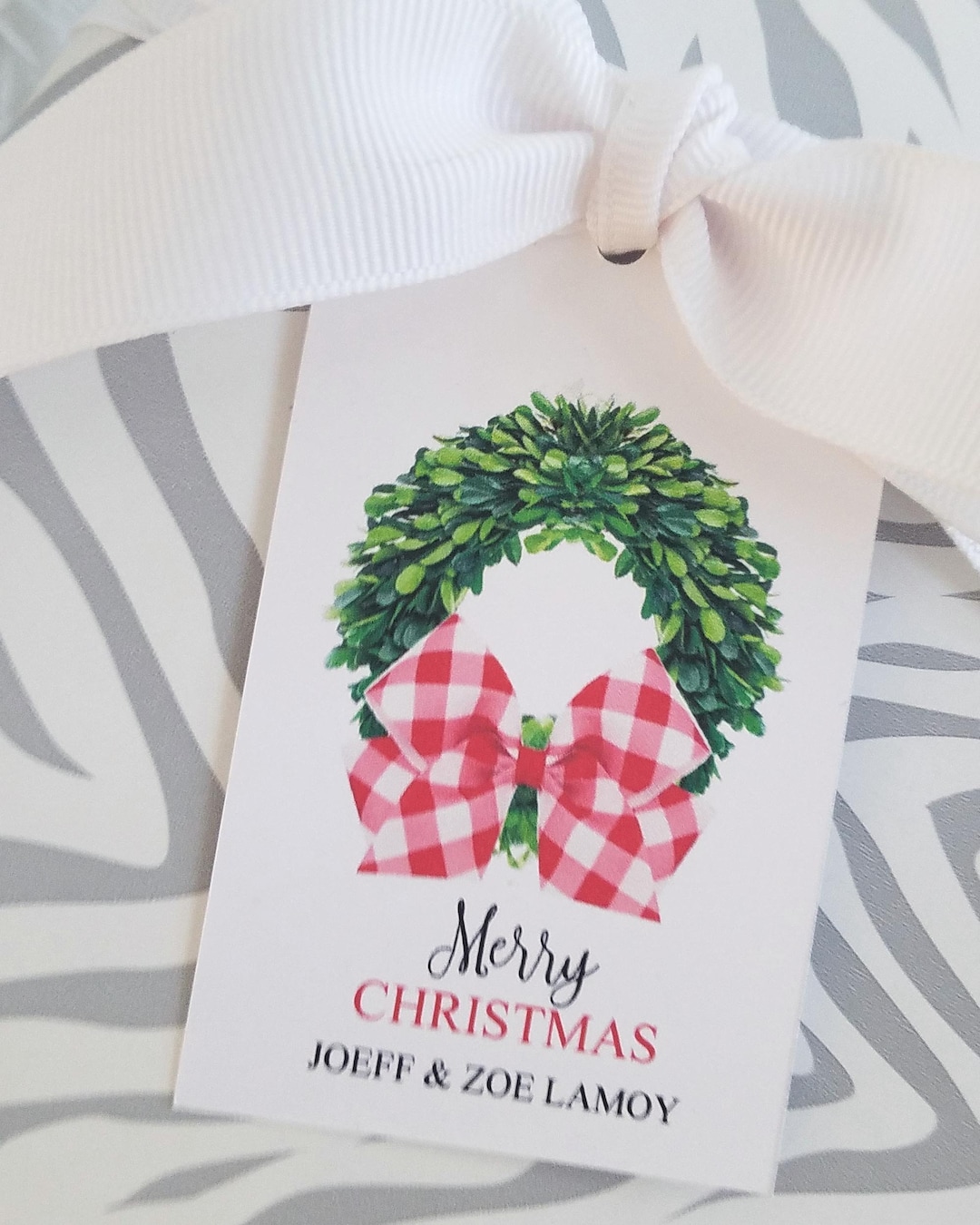 Boxwood Wreath Gift Tags Monogram Gift Tags Custom Gift Tag Family Gift ...