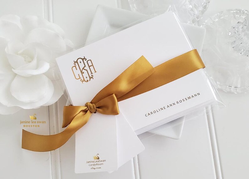 Gold Monogram Note Cards Personalized Monogrammed Notes - Etsy New Zealand
