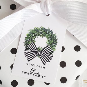 Wreath Gift Tags Monogram Gift Tags Custom Wreath Gifts Family Gift ...