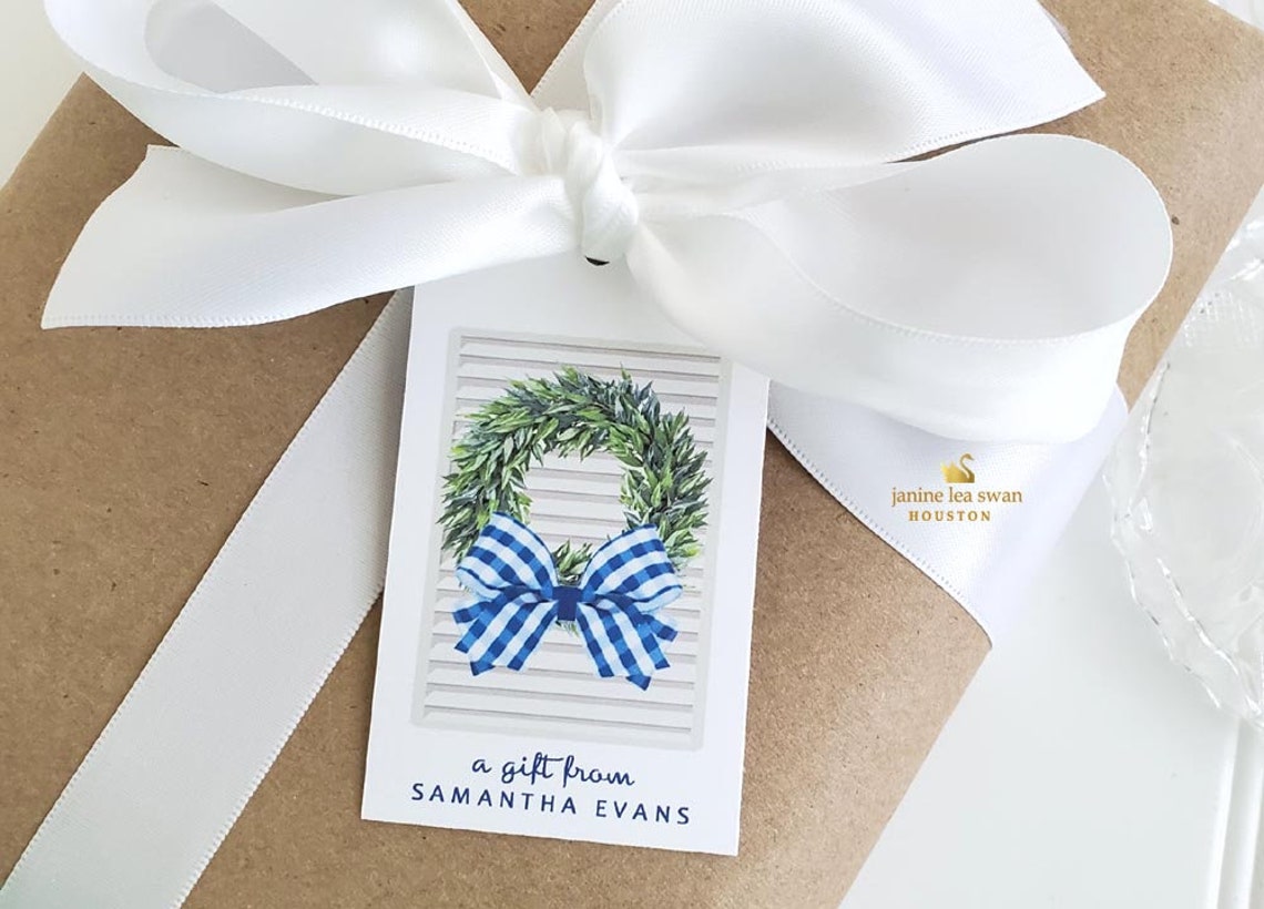 Wreath Gift Tags Monogram Gift Tags Custom Wreath Gifts Family Gift ...