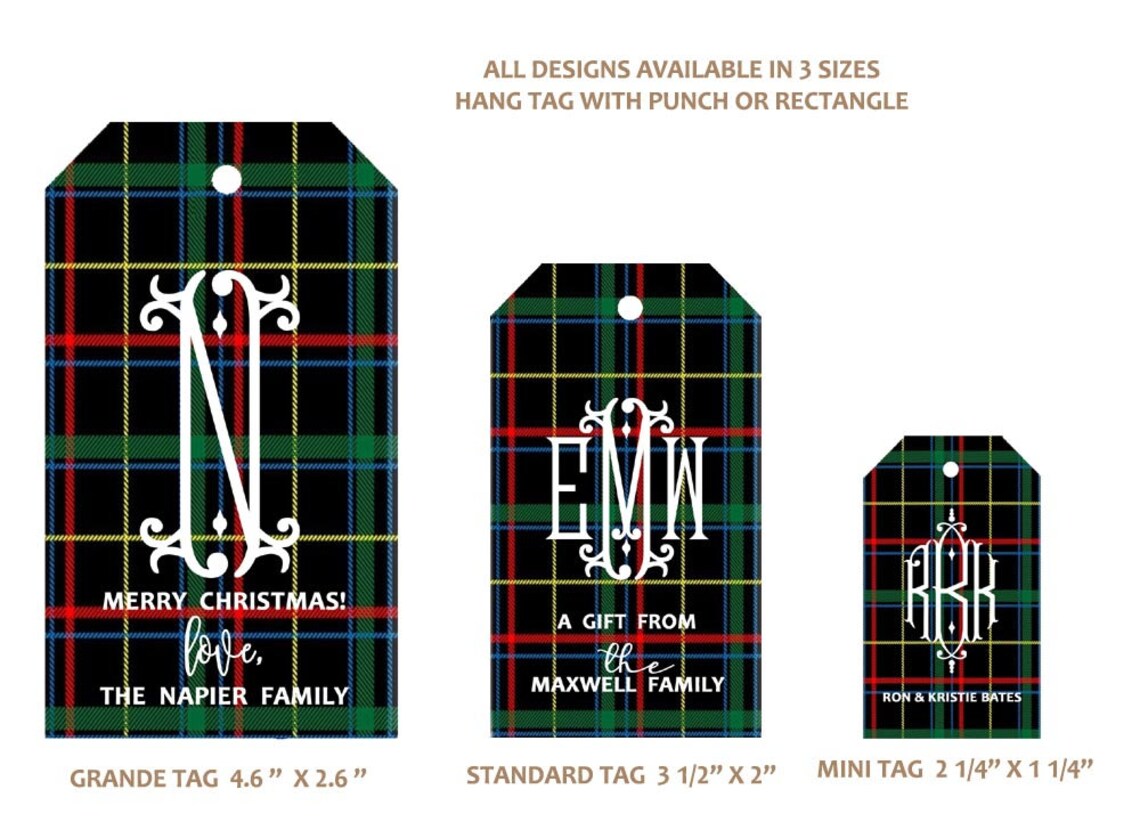 Monogram Gift Tags Tartan Plaid Gift Tags Custom Gift Tag | Etsy