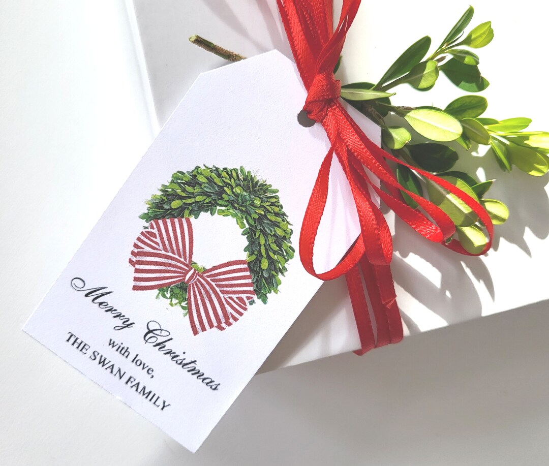 Wreath Gift Tags Monogram Gift Tags Custom Gift Tag Family Gift Tags ...