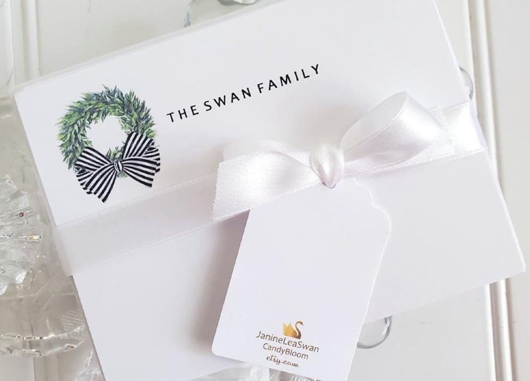 Wreath Note Cards Winter Cards Pack Notes Holiday Card Set Family Gift ...