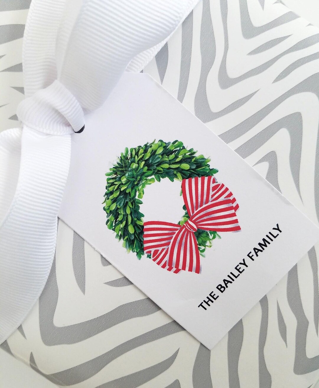 Wreath Gift Tags Monogram Gift Tags Custom Gift Tag Family Gift Tags ...