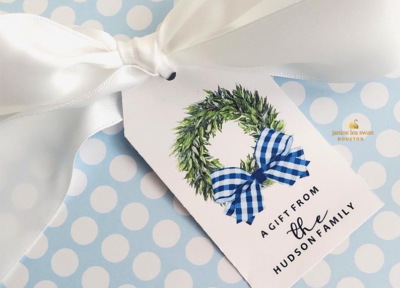 Wreath Gift Tags Monogram Gift Tags Custom Gift Tag Family | Etsy