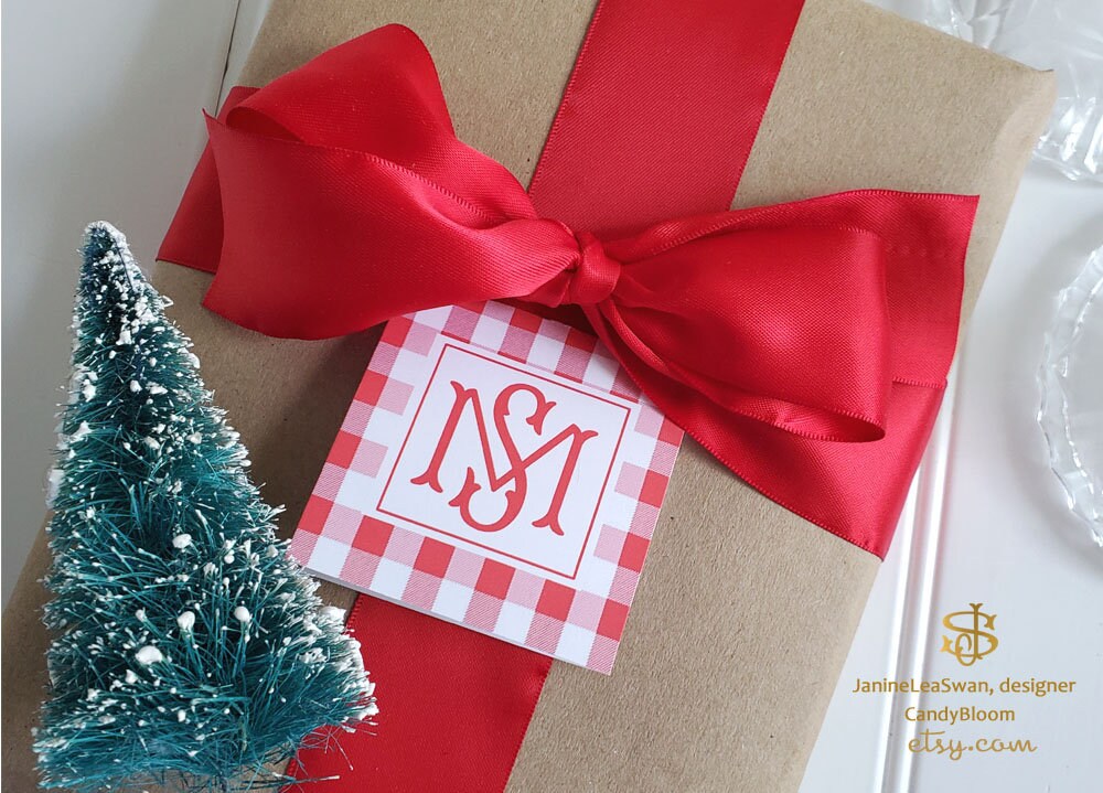 Monogram Gift Tags Custom Gift Tag Family Gift Tags Gingham Print Gift ...
