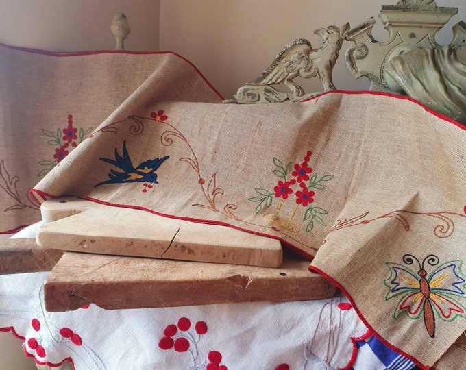 Beautiful Unique Vintage French Rustic Hessian Hemp Red Mantleshelf ...