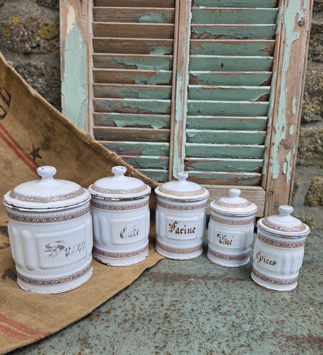 Fabulous Rare Set of 5 X Antique French Art-deco Graduated White ...