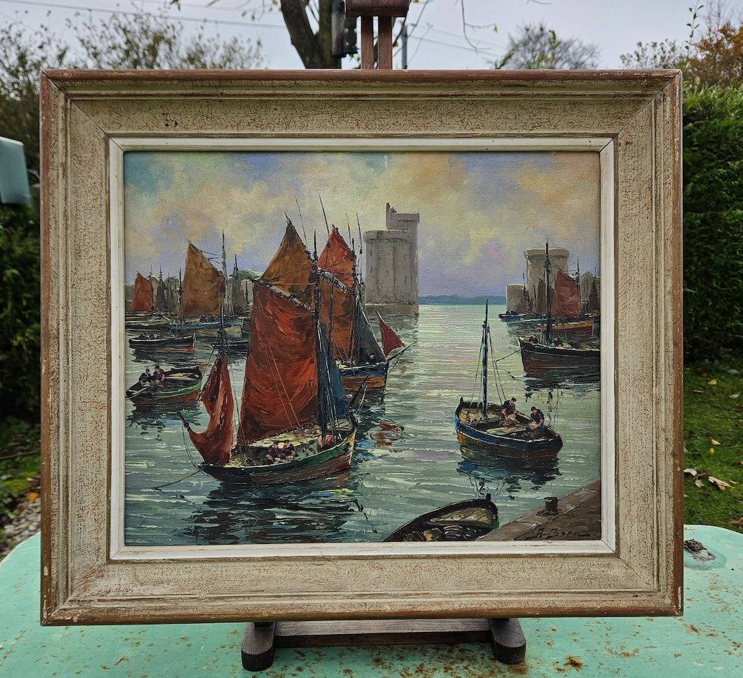 Antique French Signed Albert Bern Maritime Seascape Harbour Scene ...