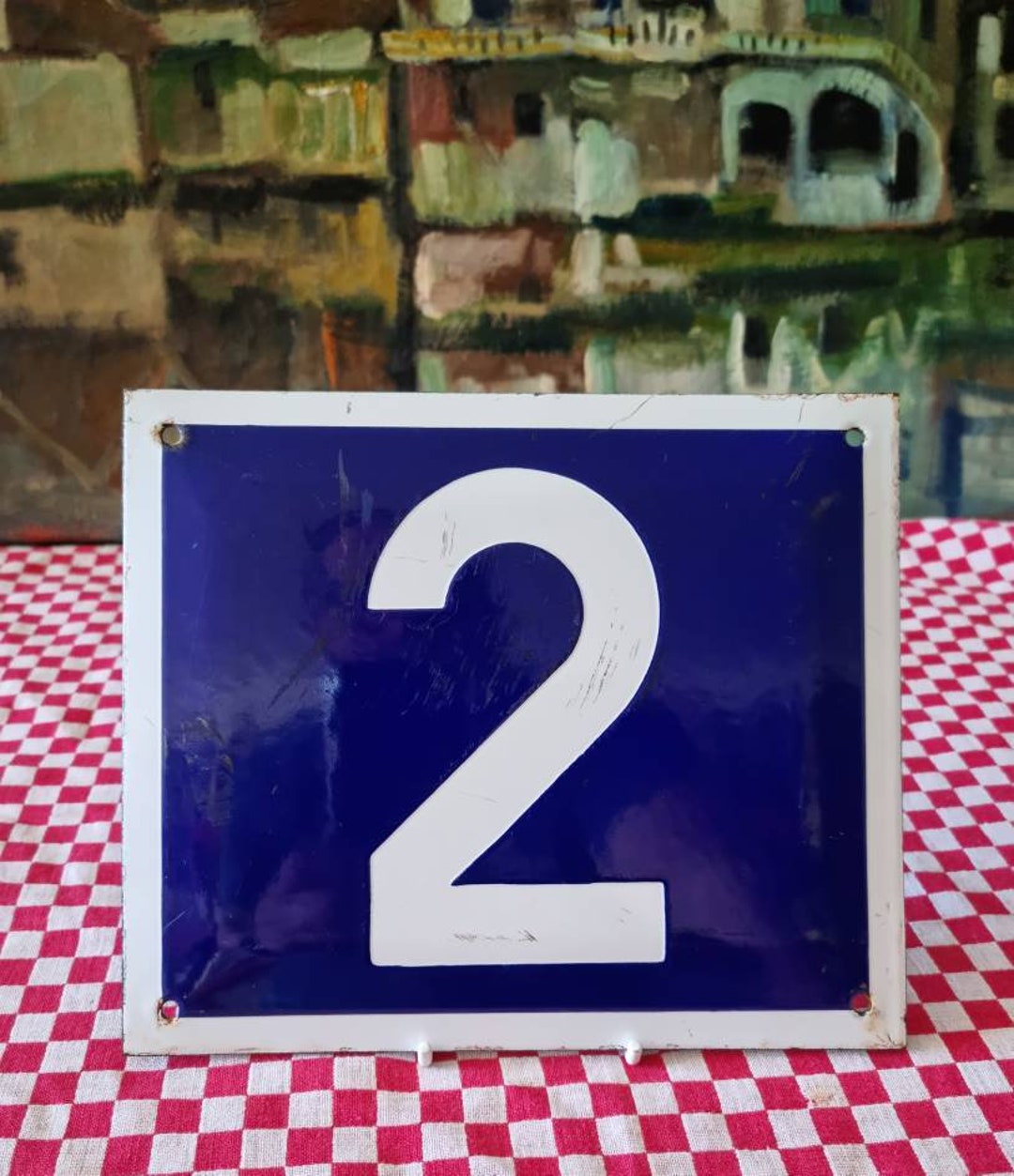 Authentic Large Sized Vintage French Shabby Classic Blue & White Enamel ...