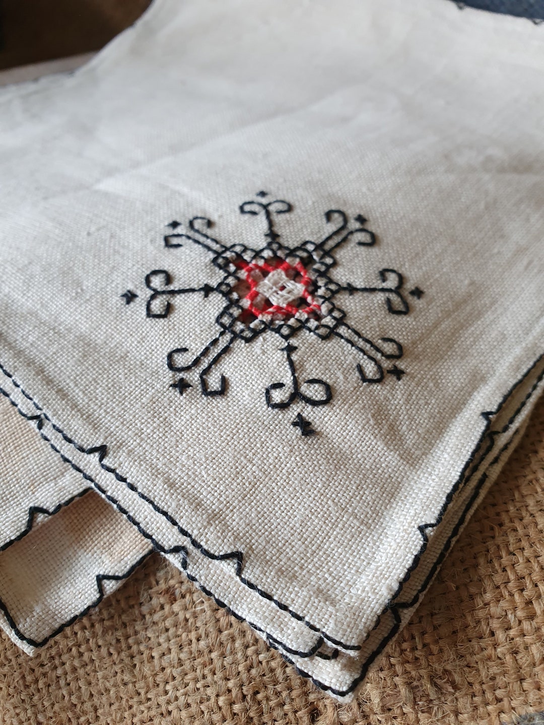 Set of 6 X Charming Unique Matching Vintage French Black and Red ...