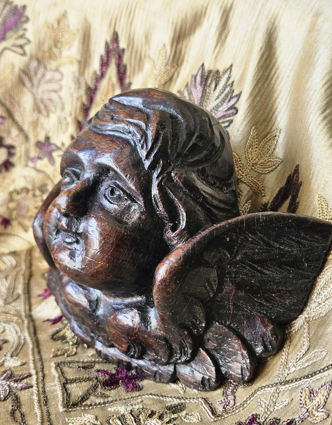 Sublime 19thc Antique French Religious Carved Dark Oak Putti /cherub ...