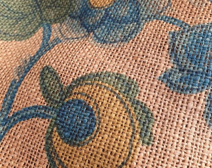 Large Rare Rustic Antique French Floral Printed Hessian Fabric Remnant ...