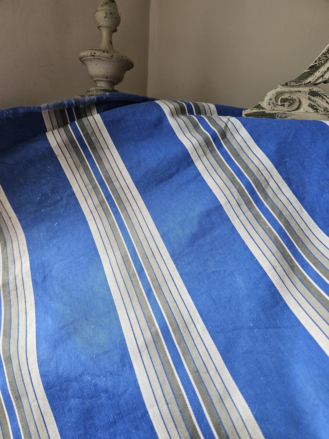 Mega Rare Antique French Cobalt Blue,taupe & White Stripe Cotton ...