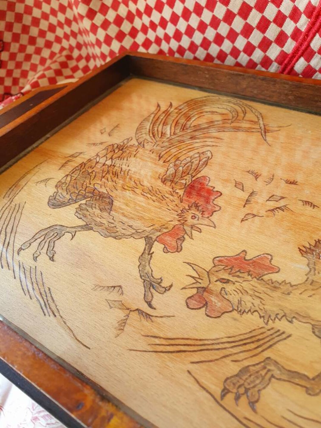 Rare Artisanal Antique French Art-deco Signed Pyrography Fighting ...