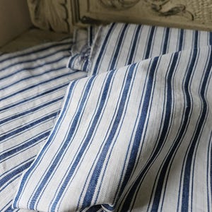 Rare Antique French Indigo Blue & White Narrow Stripe Cotton Linen ...