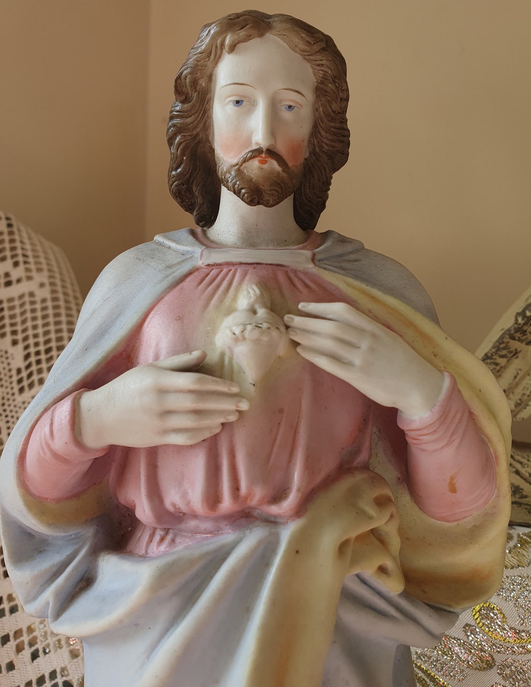 Magnificent Large Divine Antique French Hand-painted Bisque Statue of ...
