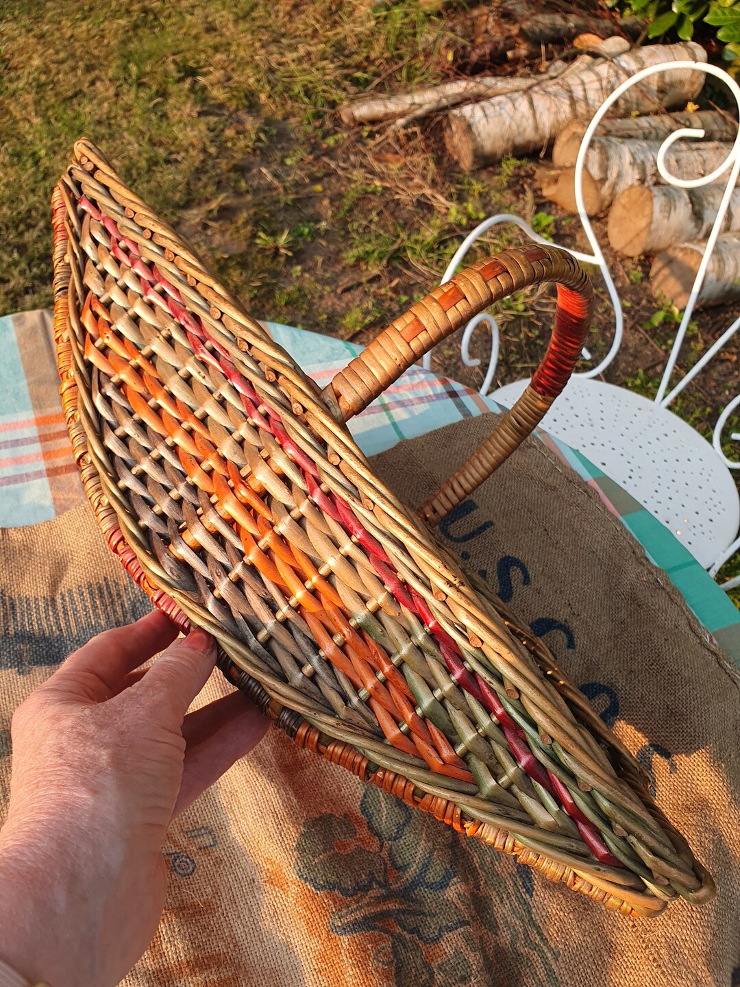 Stunning Unique Vintage French Warm Striped Coloured Oblong Demi-lune ...