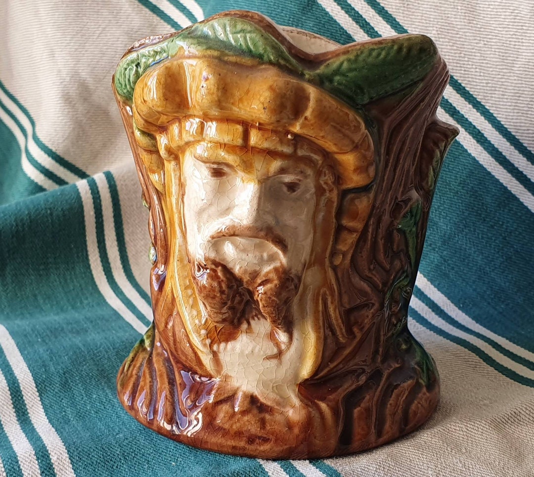 Rare & Unique Antique French Barbotine Majolica Double Faced Twin-face ...