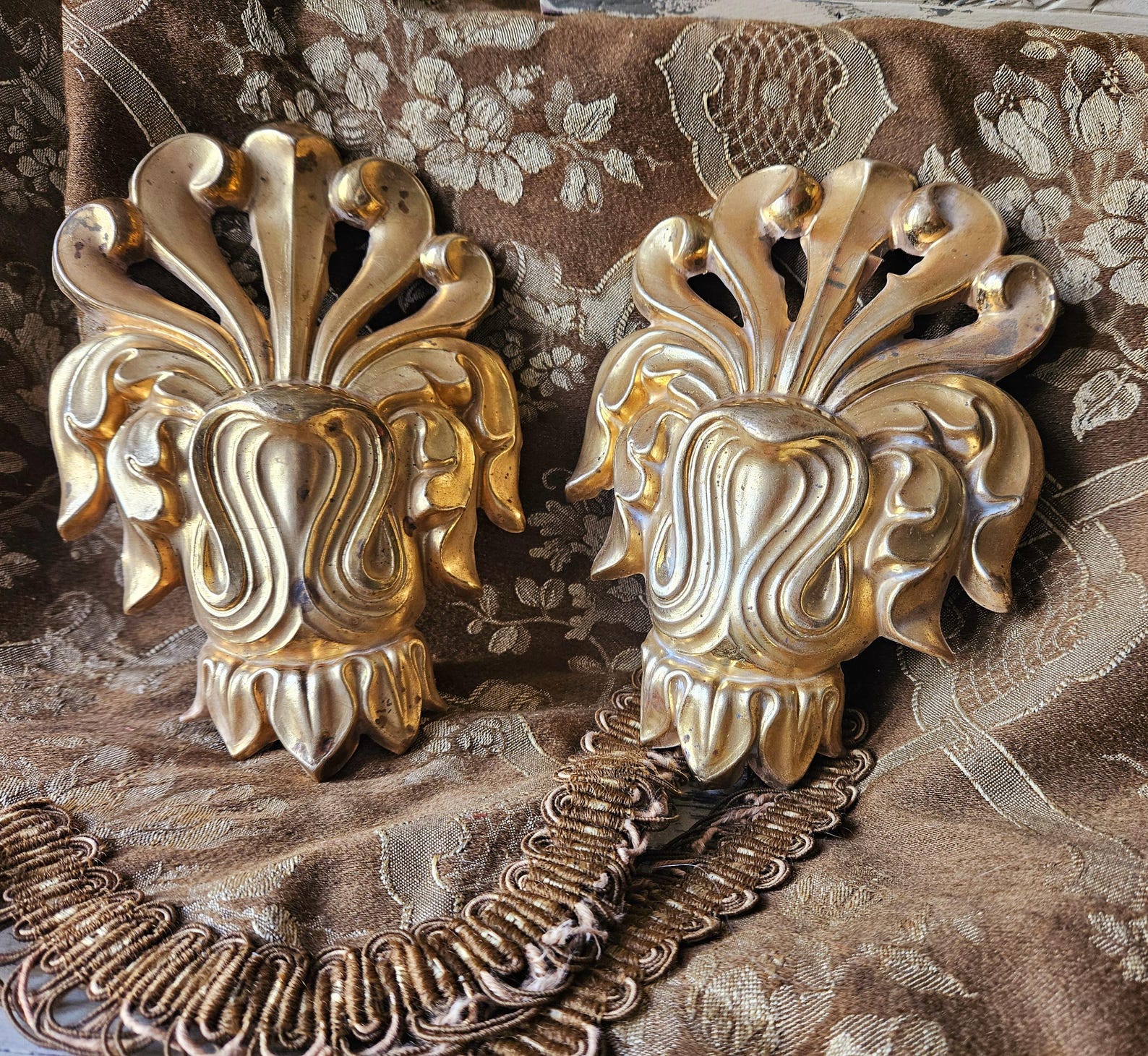 Amazing Pair of Antique French Scrolled Gilt Bronzed Tole Ornement ...