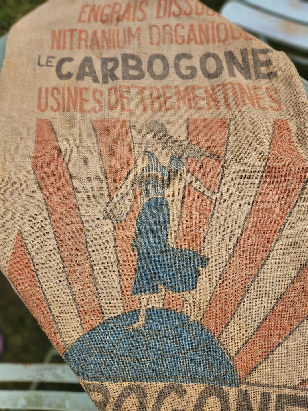 RARE Timeworn Antique French Le Carbogone-advertising / Publicité Jute ...